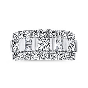 Personalize Channel Set AAA CZ Alternating Round Baguette Wide Couples Art Deco Style Wedding Band Ring For Women .925 Sterling Silver 9MM Customizable