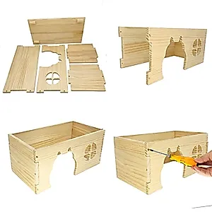 Wooden Guinea Pig Hideout, Chinchilla House, Baby Rabbit House, Dwarf Bunny Hut Hideout Wood, Small Animal Hideout for Rats, Hedgehog