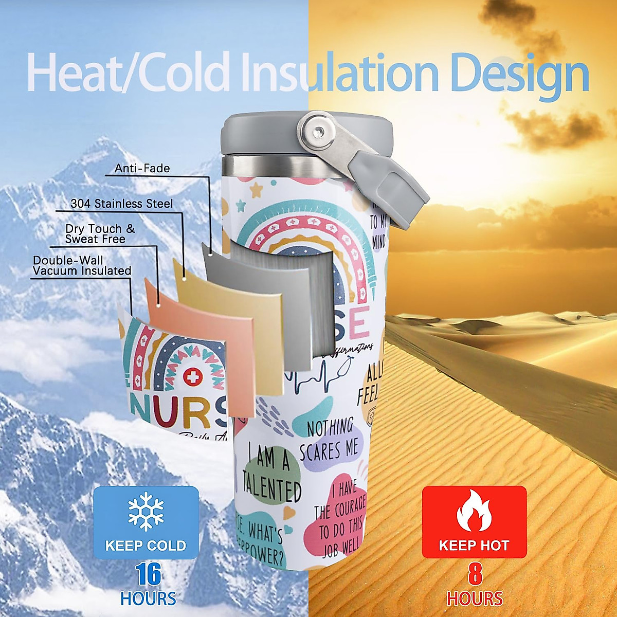 ZNYYZYBA Nurse Tumbler - 30oz Thermal Mug with Handle and Flip Straw for Nurses Week Gifts