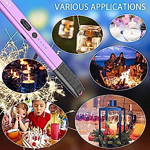 MEIRUBY Lighter Candle Lighter Rechargeable Electric Lighter USB Lighter Arc Lighters for Candle Camping BBQ Purple