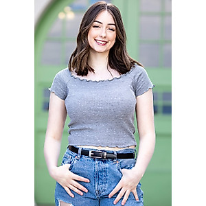 CANDOR AND CLASS Women's Leather Ratchet Belt, Trim to Fit 18"- 44" Waist, No Holes, Packed in a Gift Box (W723X Black, 25mm Wide)