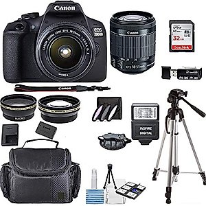 Canon EOS 2000D Rebel T7 Kit with EF-S 18-55mm f/3.5-5.6 III Lens + Accessory Bundle + Inspire Digital Deals Cloth