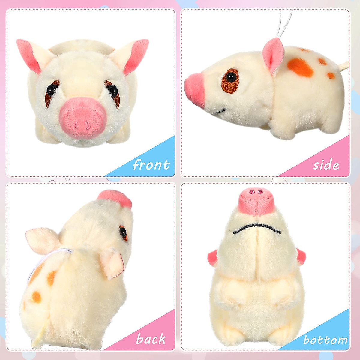 12 Pack Cute Plush Animal Toys 4 Inch Mini Plush Ornament Stuffed Doll Keychain Tote Bag Pendant for Birthday Party Likes DIY Home Decor (Pig Style)