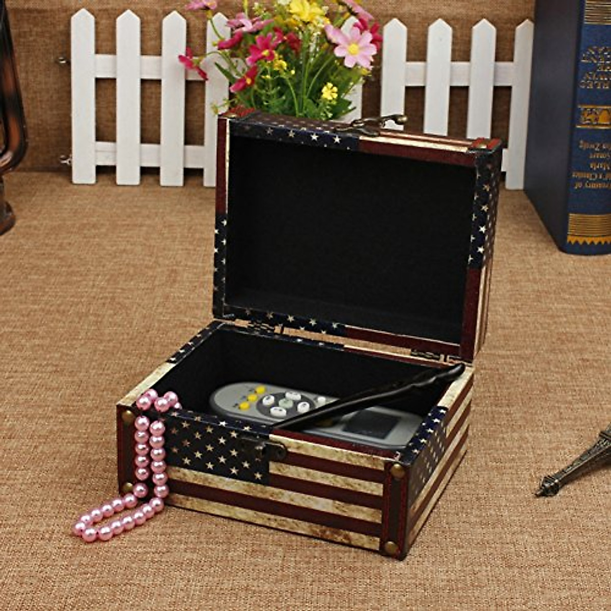 WaaHome Small Treasure Box Decorative Wooden Jewelry Keepsake Boxes For Kids Girls Boys Gifts Home Decorations (American Flag)