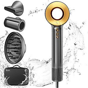 LettreQ Hair Dryer, 1400W Professional Ionic Hair Blow Dryer with Diffuser, Nozzle, Handbag, Constant Temperature, No Heat Damage, Fast Drying, 3 Heating/3 Speed Settings for Home Travel Salon (B)