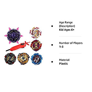 JIMI Bey Battling Top Blade Battle Set, 6 Burst Spinning Tops 1 Launcher Grip Starter Combat Game, Toy Gift for Kids Boys Ages 6 7 8 9 10 11 12+