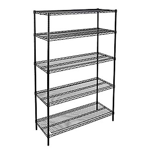 AmazonCommercial Heavy-Duty 5-Tier Steel Wire Shelving with Optional Wheels, NSF Certified, 48" W x 18" D, Black