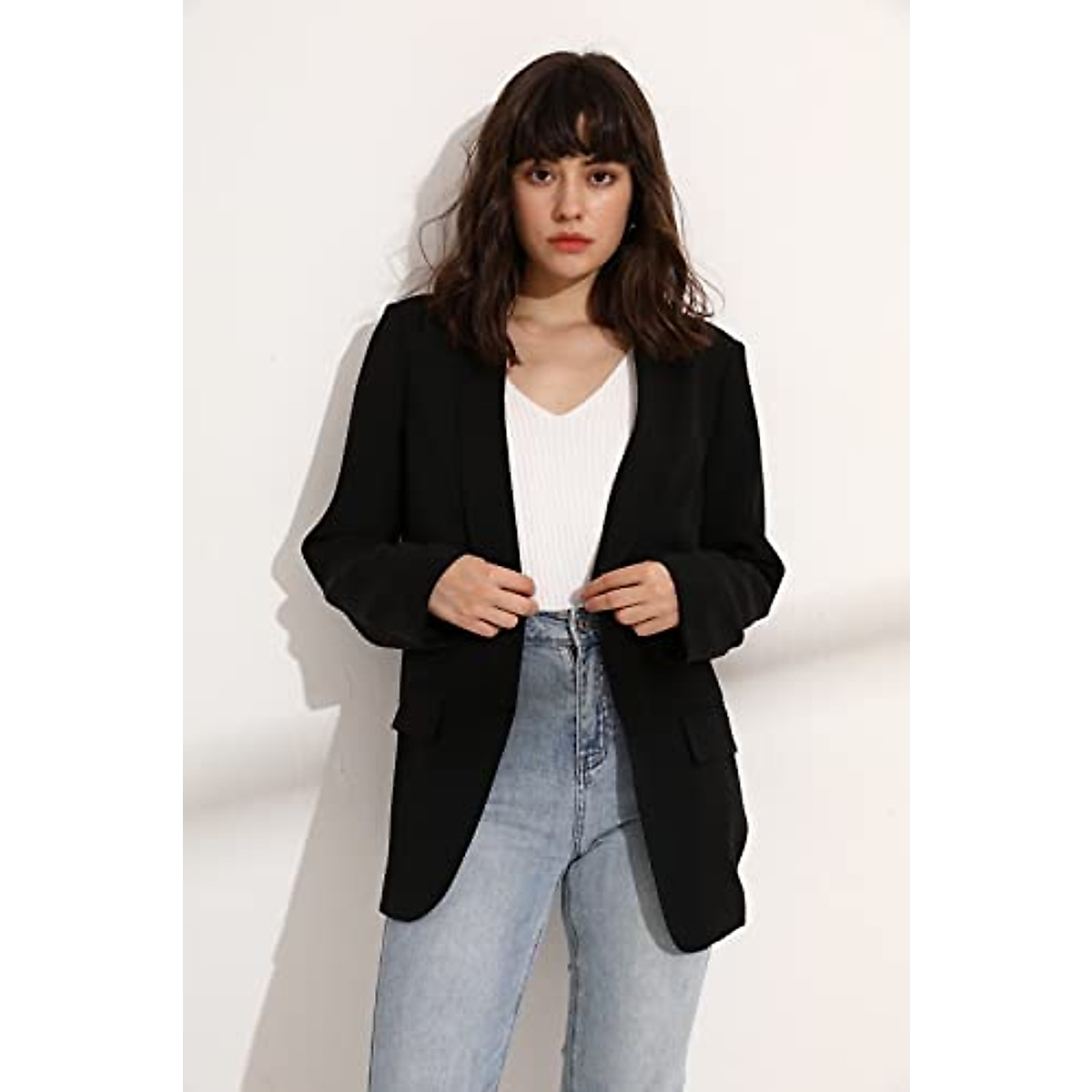 Womens Casual Blazers Open Front Long Sleeve Work Office No Buckle Jackets Blazer (as1, Alpha, x_l, Regular, Regular, Black)