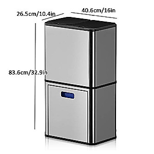 Rails Triple Stainless Steel Household Waste Bins 44L,12L+12L+20L,Indoor Bin Kitchen Soft Closure,Airtight