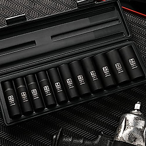 EPAuto 1/2-Inch Drive Metric Deep Impact Socket Set, Cr-V, 6 Points, 11 Sockets