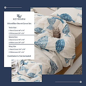 Kids Duvet Cover Twin, 3 Pieces Soft Lightweight Microfiber Duvet Cover Set, Blue Abstract Fish Bedding Comforter Cover Set with Zipper Ties, 1 Duvet Cover and 2 Pillowcases, No Comforter