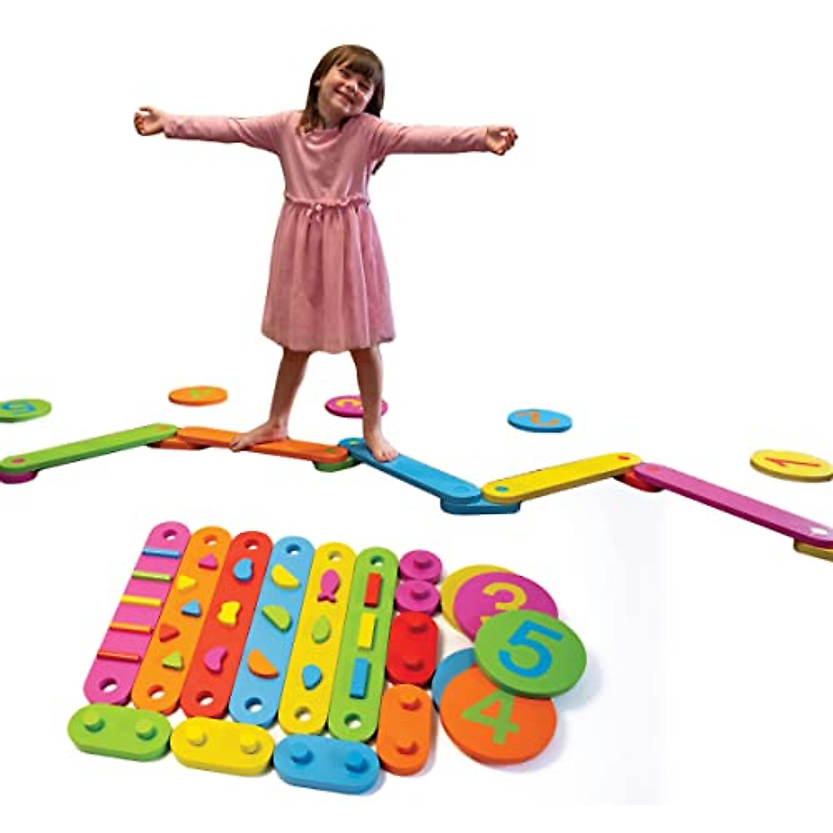 Wood Balance Beam Set for Children - Montessori Toddler Obstacle Path with Stepping Stones