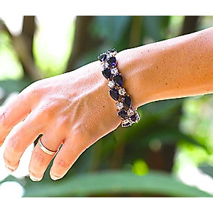 EVER FAITH Women's Prong Cubic Zirconia Vintage Style Dual Layer Tear Drop Bracelet Blue Silver-Tone