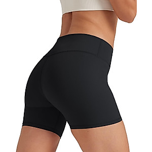keriffe Womens Crossover Biker Shorts 5" 10" High Waisted Yoga Workout Athletic Running Spandex Shorts