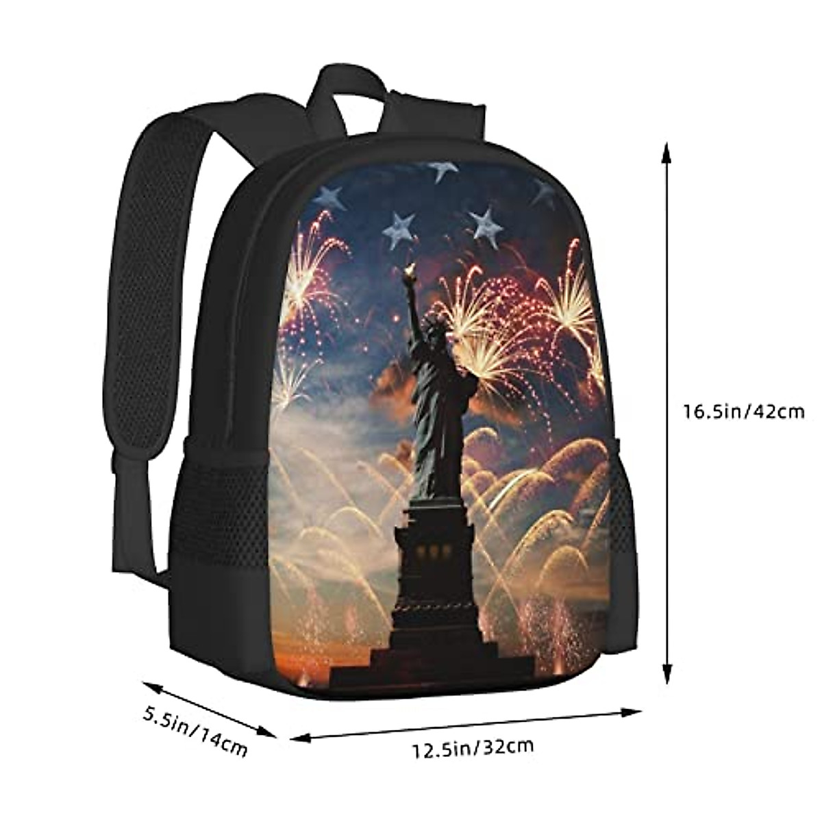 FFEXS Statue of Liberty Flag Print Travel Lightweight Casual Laptop Backpack Daily Use backpack Business Work Bag for Men and Women
