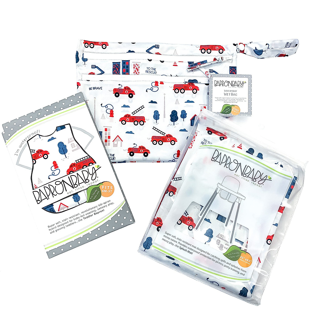 BapronBaby Be Brave - Firefighter Bapron - No Neck Tie Safer Bib for Baby & Toddler - Soft Waterproof Stain Resistant - Machine Washable - Sz Baby/Toddler 6m-3T