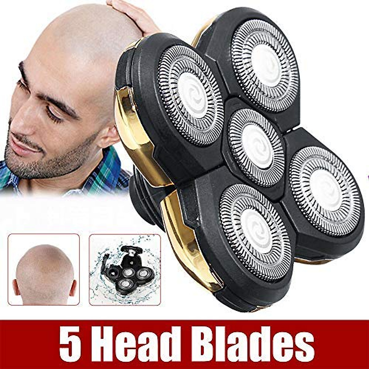 Shaver Blade Heads for 5 Heads Razor Blade Heads, Electric Razor Head Replacement Blades Beard Cutter Easy Install for Head and Face (Blue)