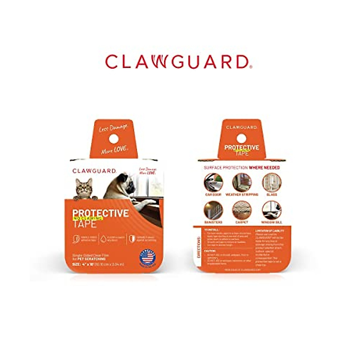 CLAWGUARD Protection Tape - Durable Single-Sided Shield Protection Barrier Against Cat, Dog, Bird, Rabbit Scratching and Clawing Furniture, Couch, Window Sill, Car Door, Glass and More! 4in x 10'