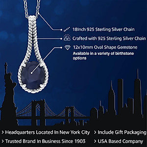 Gem Stone King 925 Sterling Silver 12X10MM Oval Gemstone Birthstone Twisted Rope Necklace | Solitaire Pendant Necklace for Women | With 18 Inch Silver Chain