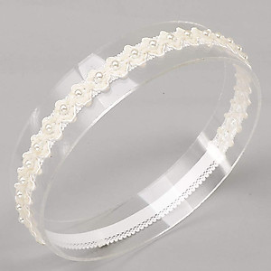 Asufegucd Baby Headbands baptism Girls Newborn Lace Pearl Headbands Princess Girls Elastic Headwear Flower (White)