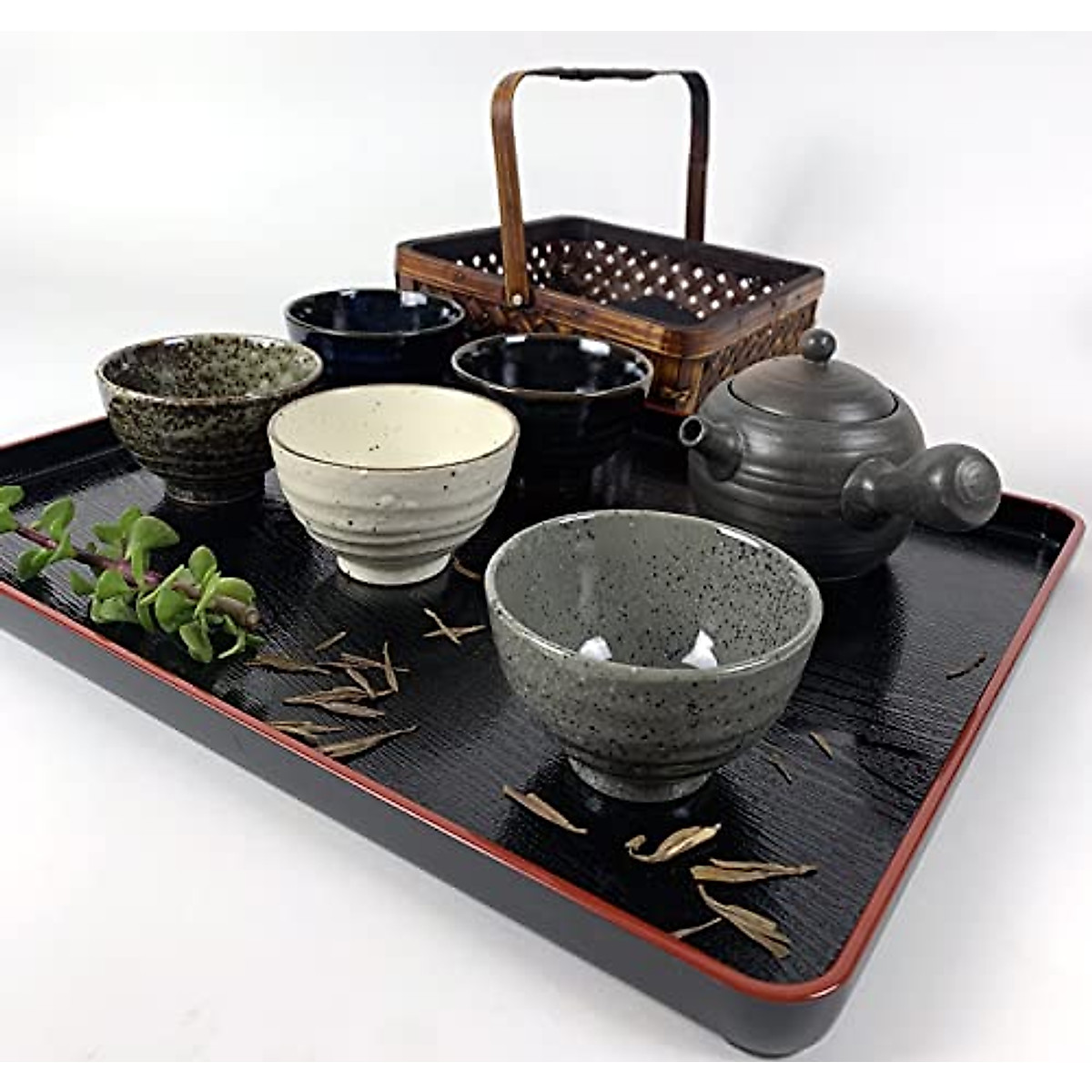 JapanBargain 4127, Large Japanese Serving Tay Plastic Lacquered Tray for Eating Tea Serving Tray Ottoman Coffee Table Tray TV Tray Butler Tray, Black and Red Color, Made in Japan, 19x14-1/2 inch