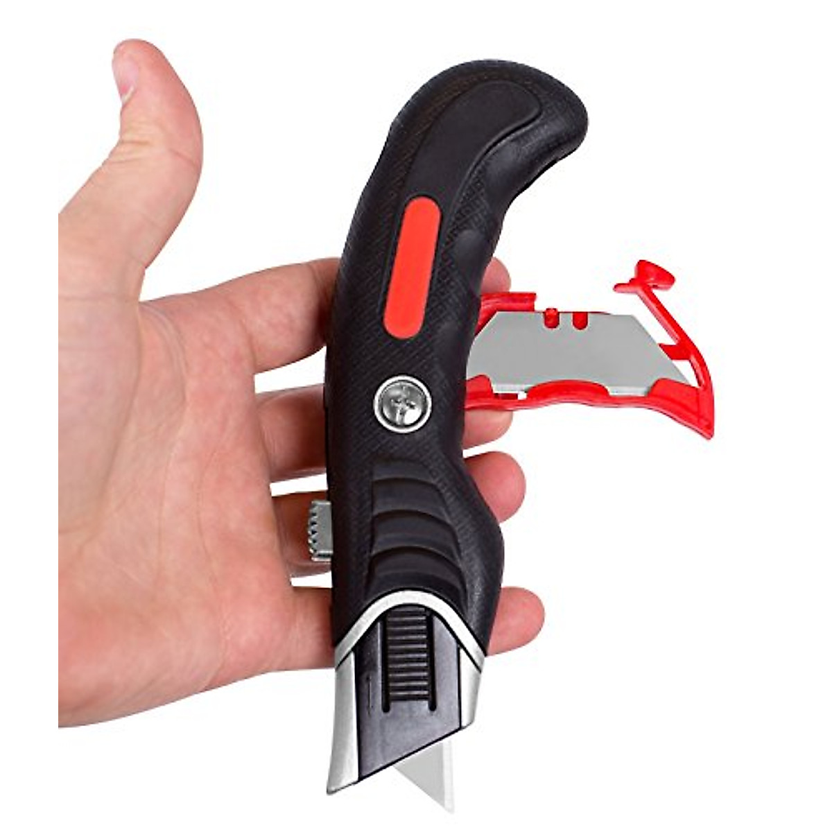 Internet's Best Ergonomic Utility Knife - Set of 2 - Retractable Razor Knife Set - Box Cutter Locking Razor Knife - Storage Pouch Extra Blade Refills - Quick Blade Change - Black