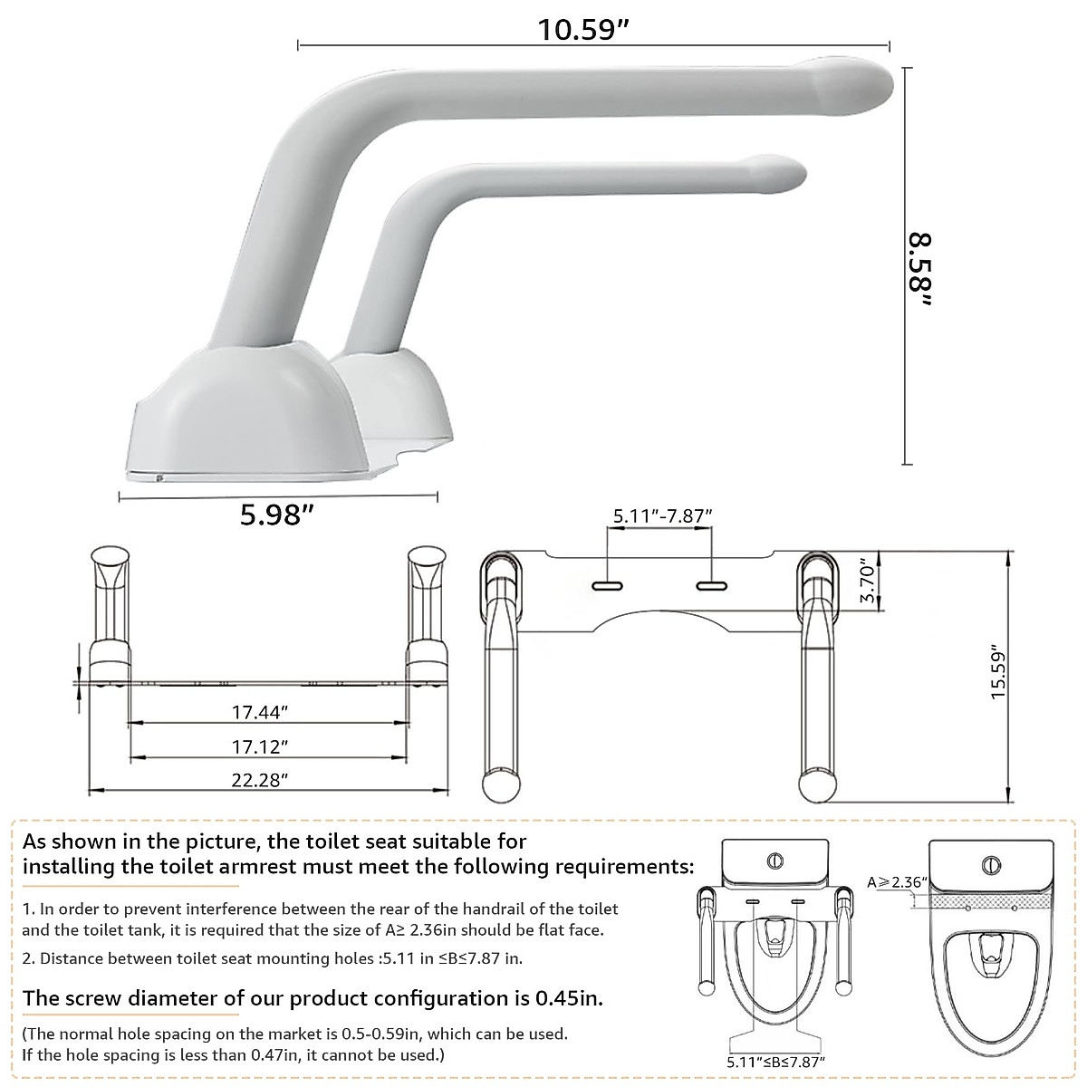 KSITEX Toilet Safety Rails for Elderly, Toilet Safety Frame Senior with Armrest Handles Fold or Lift Toilet Grab Bar Heavy Duty (520 LB) Stable Support