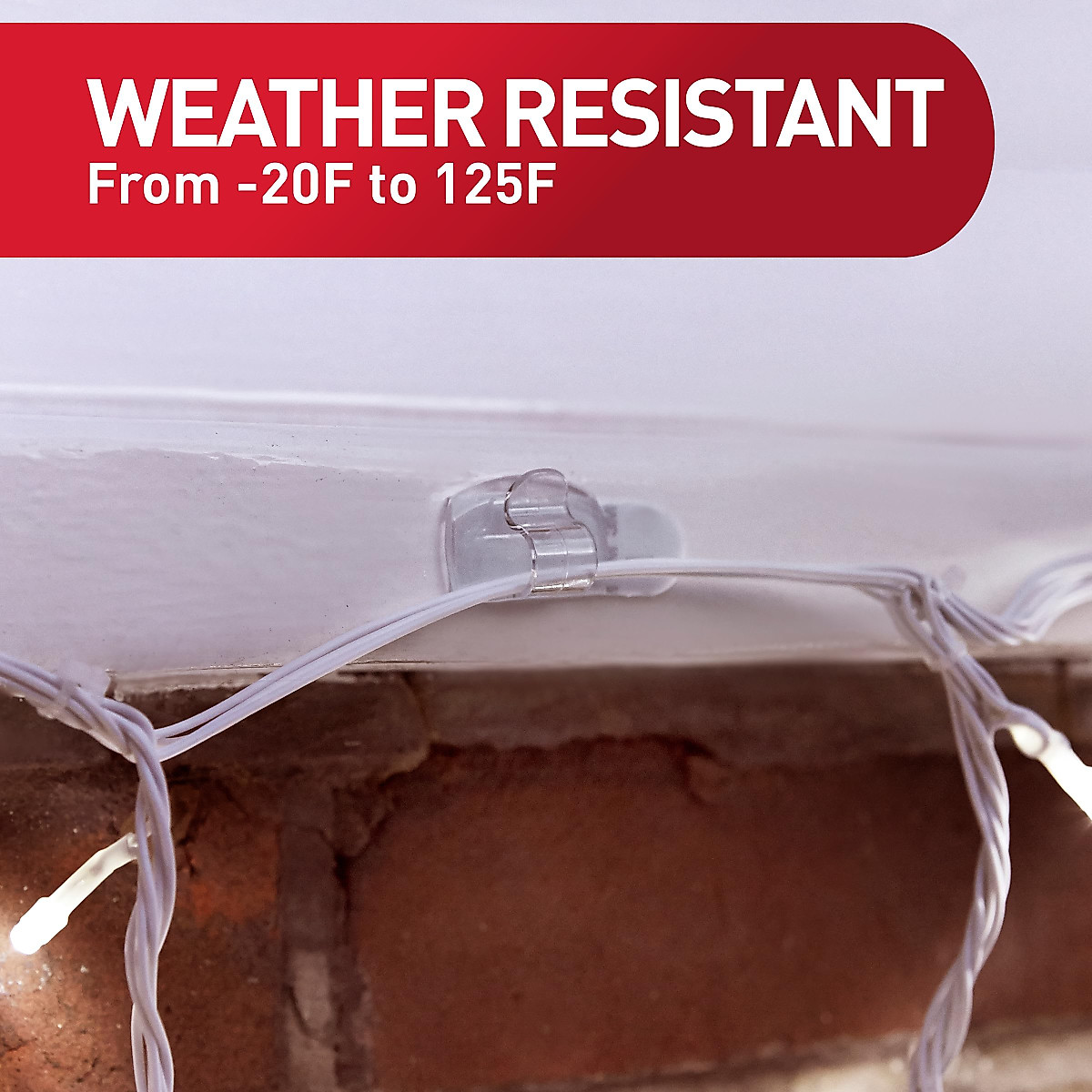 Command Outdoor Light Clips, Damage Free Hanging Outdoor Light Clips with Adhesive Strips, No Tools Wall Clips for Hanging Outdoor Lights and Cables, 20 Clear Clips and 24 Command Strips