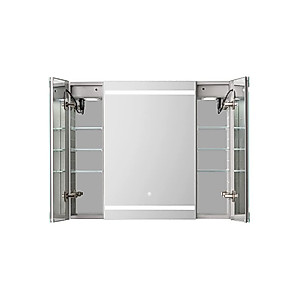AQUADOM Royale Plus LED Medicine Mirror Cabinet 36in x 30in x 5in 3 Doors, Recessed Surface Mounted, Defogger, LED 3X Makeup Mirror, Electrical Outlets, Interior LED Light