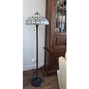Amora Tiffany Style Floor Lamp Standing 62" Tall Stained Glass White Mahogany Antique Vintage Light Decor Bedroom Living Room Reading Gift AM222FL18 Lighting