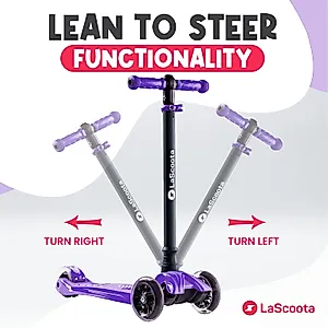 LaScoota 2-in-1 Kids Kick Scooter, Adjustable Height Handlebars and Removable Seat, 3 LED Lighted Wheels and Anti-Slip Deck, for Boys & Girls Aged 3-12 and up to 100 Lbs.