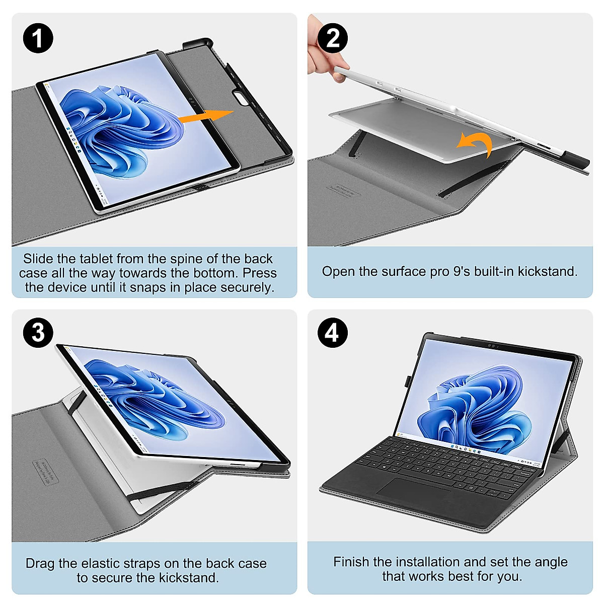 Fintie Case for 13 Inch Microsoft Surface Pro 11 / Pro 10 / Pro 9 - Multiple Angle Viewing Portfolio Business Cover with Pocket & Stylus Holder, Compatible with Type Cover Keyboard, Gray