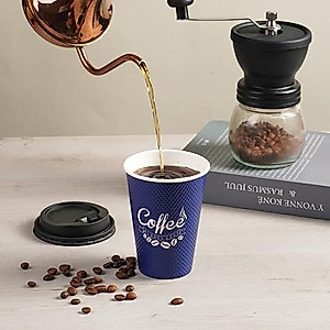 100 Pack 12 oz Disposable Coffee Cups, Insulated Ripple Double-Walled Paper Coffee Cups with Lids, Cold/Hot Drinking Cups for Coffee, Hot Chocolate or Tea, Paper Cups for Party Wedding