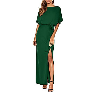 ANRABESS Women's Batwing Sleeve Tie Waist Long Dresses Formal Party Wedding Guest Side Split Maxi Dress A951-shenlv-L