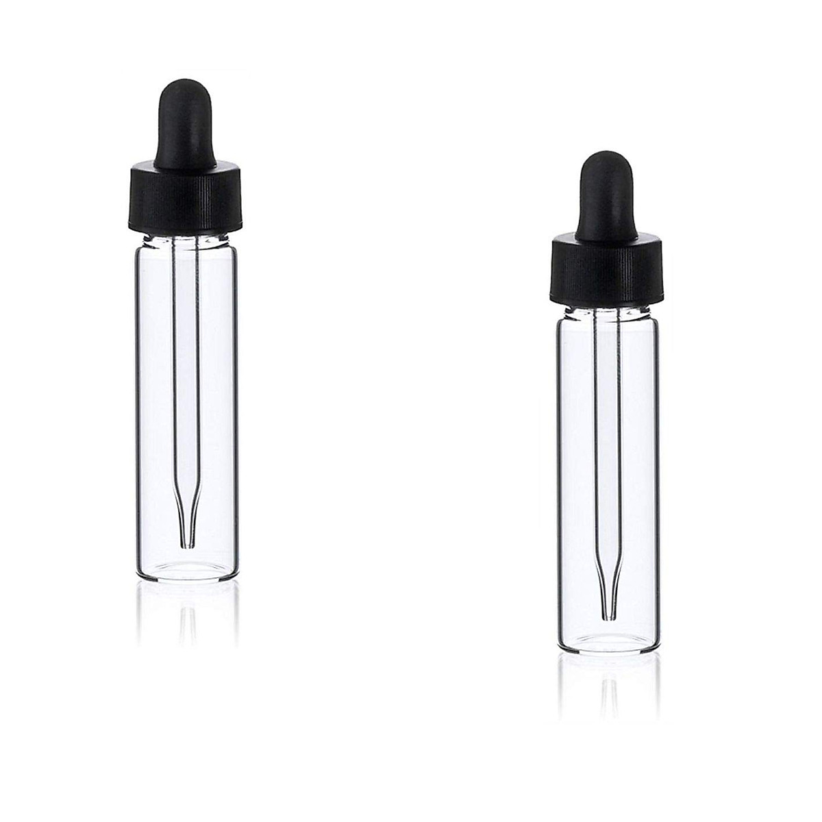 MagnaKoys® 2 Dram 1/4 oz Clear Glass Vials w/Straight Black Bulb Eye Glass Droppers for Essential Oils & Liquids (Pack of 2)