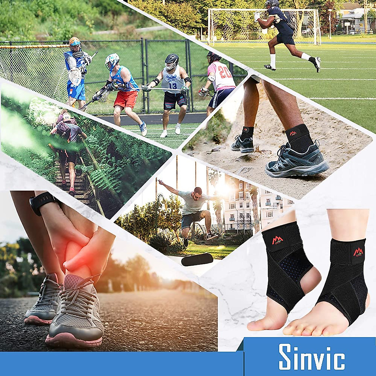Sinvic Ankle Brace, 2PCS Ankle Braces for Men & Women, Adjustable Compression Ankle Wrap Support for Ankle Protection, Breathable & Comfortable, Ankle Support Brace for Sprains
