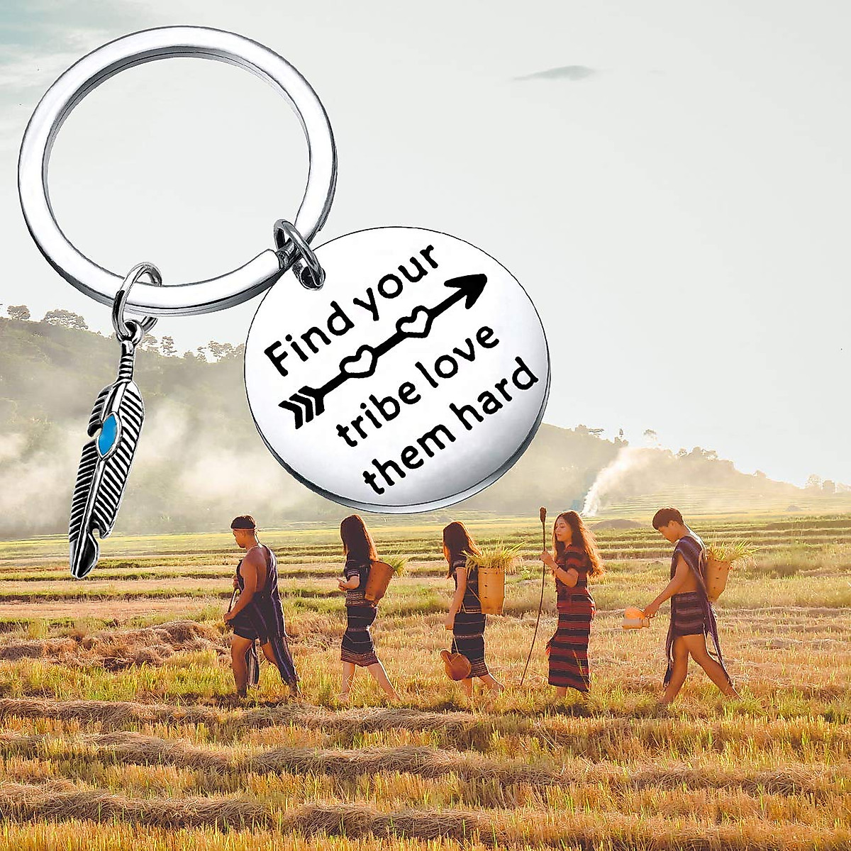 FOTAP Find your Tribe Love Them Hard Keychain Bridal Party Keychain Friendship Keychain Love My Tribe Keychain Best Friend,Family Keychain(Tribe keychain)