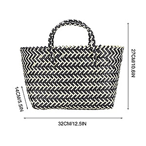 Hand- Straw Crossbody Bag Woven Straw Handbag Bag Wicker Handbag Basket Purse Retro Women Straw Tote Bucket Woven Bag Black Handwoven Rattan Bag