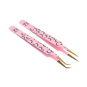 M LASH Eyelash Extension Tweezers (Set of 2) - Professional & Precision Lash Tweezers for Eyelash Extensions - Volume & Straight Tweezer for Stunning Results (PL)