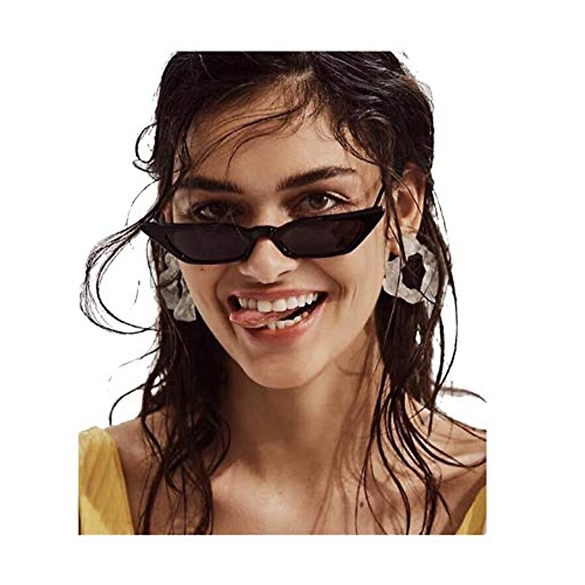 W&Y YING Small Cat Eye Sunglasses for Men and Women Skinny Retro Frame Y2K Shades Trendy Fun Fashion Glasses