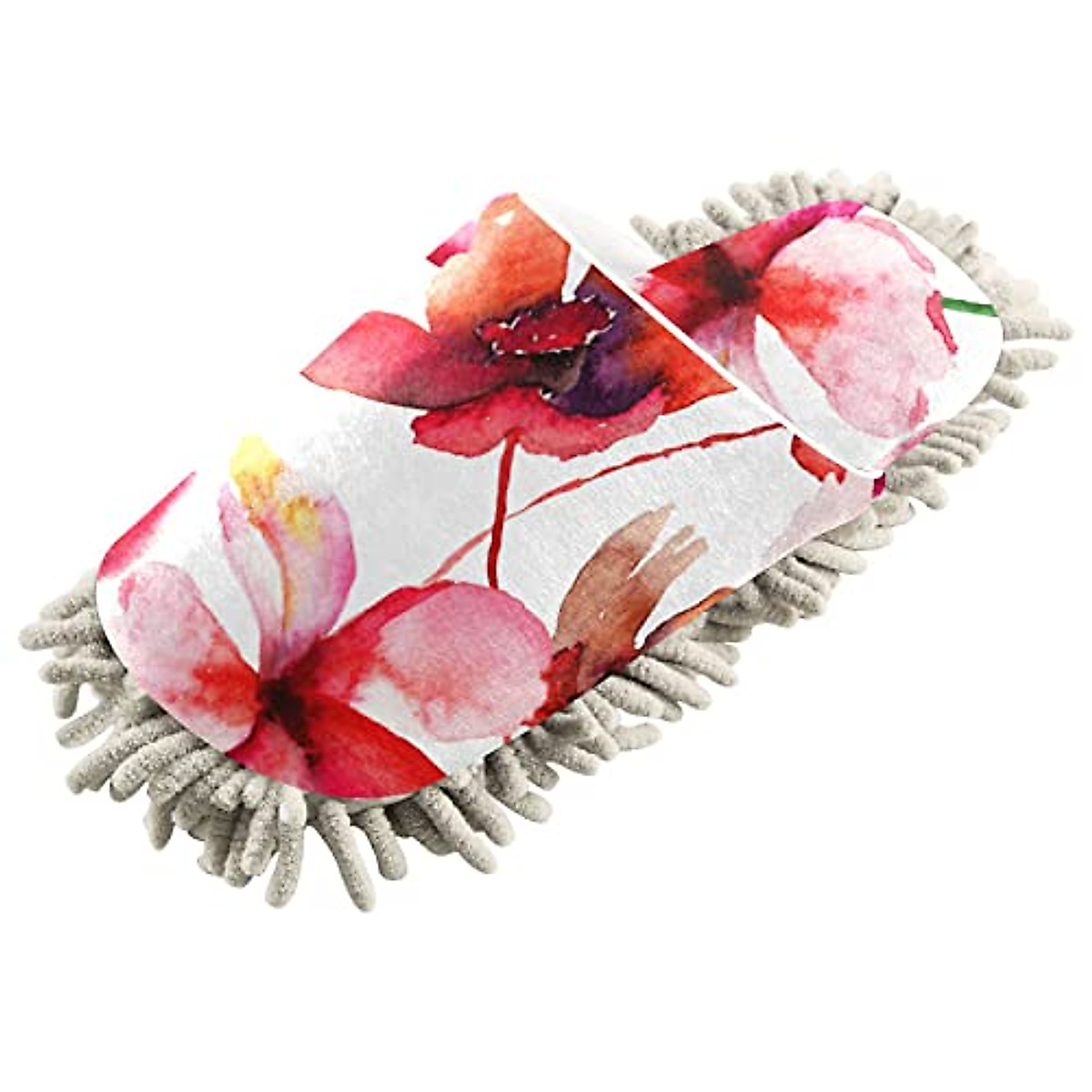Watercolor Red Flowers Mop Slippers Shoes Cover for Floor Cleaning Washable Dirty Dust Hair Cleaners Microfiber Mop Socks for Kitchen Office House