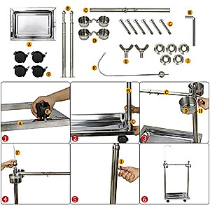 Ozzptuu Metal Bird Feeder Stand Adjustable Height Rolling Bird Perch Play Stand Parrot Playstand with Universal Wheels and Feeding Bowls