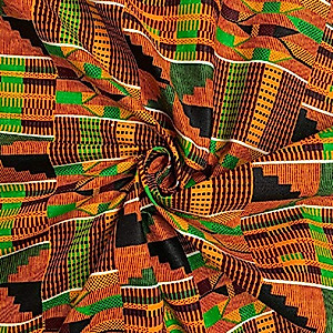 African Kente Print Fabric (6 Yards) Kente African Print Ankara Fabric for Head Wraps, Choir Stoles, African Dance Uniforms for Men Women Kids, Home Decor, Craft Project, Clothes, Kente mask face cover