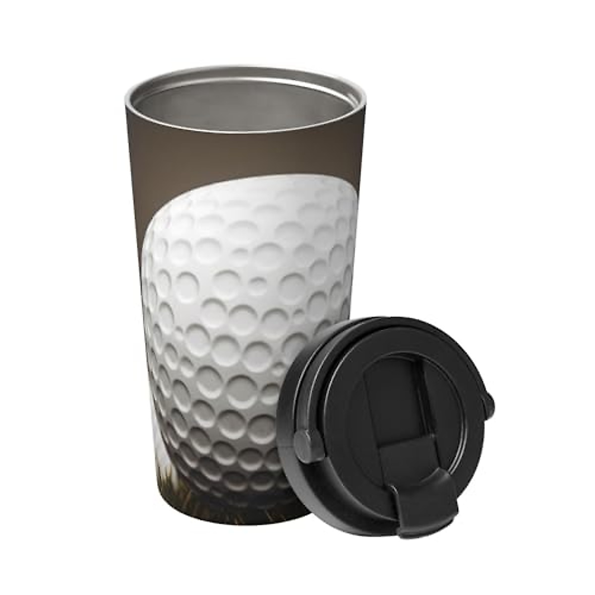 GTKSYNVE Reusable Coffee Mug with Lid and Handle, Golf Ball Tumbler for Hot & Cold Drinks 16oz Stainless Steel Insulated Coffee Tumblers Double Wall Vacuum Thermal Cup