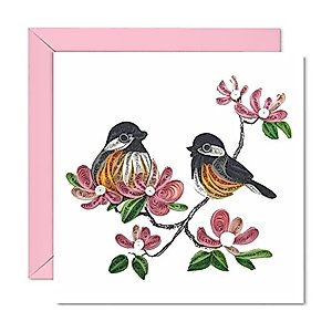 TUMYee Spring Birds and Flower, Quilling Card 3D Colorful Cute Holiday Card, Greeting Card Card for Valentine, Sympathy, Thinking Of You, Quilled Card for Christmas,Birthday,Anniversary, Friend Mom with Envelop(Blossoms and Birds)