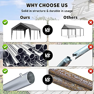 10x20FT Carport Heavy Duty Outdoor Car Port Canopy Party Tent with Roll-up Windows Portable Garage with Removable Sidewalls & Doors All-Season Tarp for Car Boat Truck Motorcycle,Gray