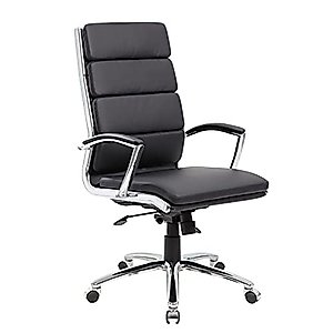 Boss Office Products CaressoftPlus Executive Chair, Traditional, Metal Chrome Finish 30D x 27W x 42H in