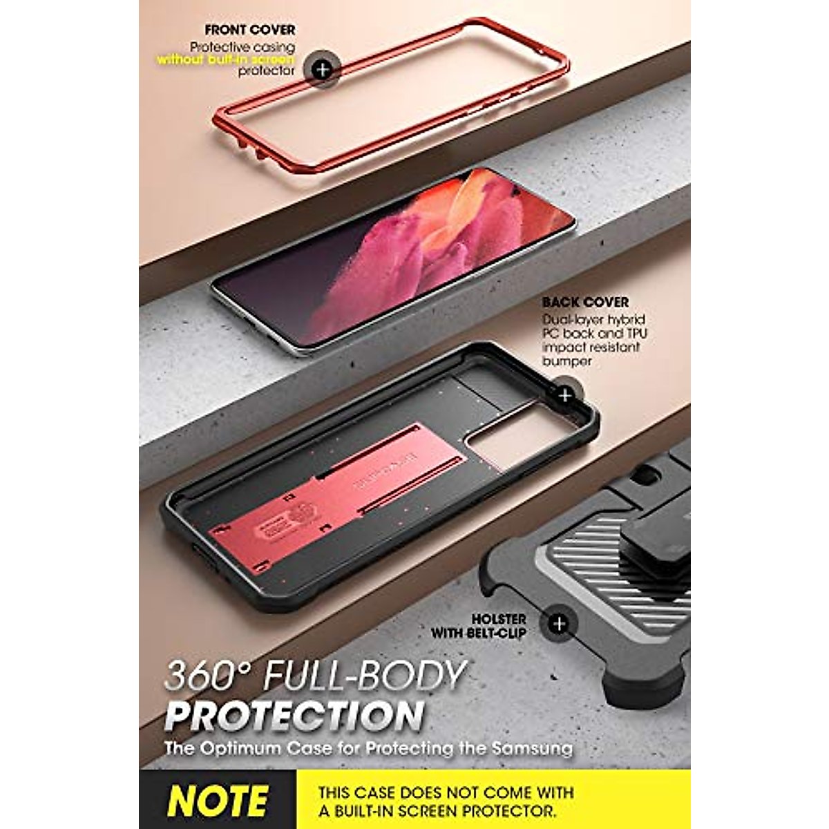 SUPCASE Unicorn Beetle Pro Series Case Designed for Samsung Galaxy S21 Ultra 5G (2021 Release), Full-Body Dual Layer Rugged Holster & Kickstand Case Without Built-in Screen Protector (Ruddy)