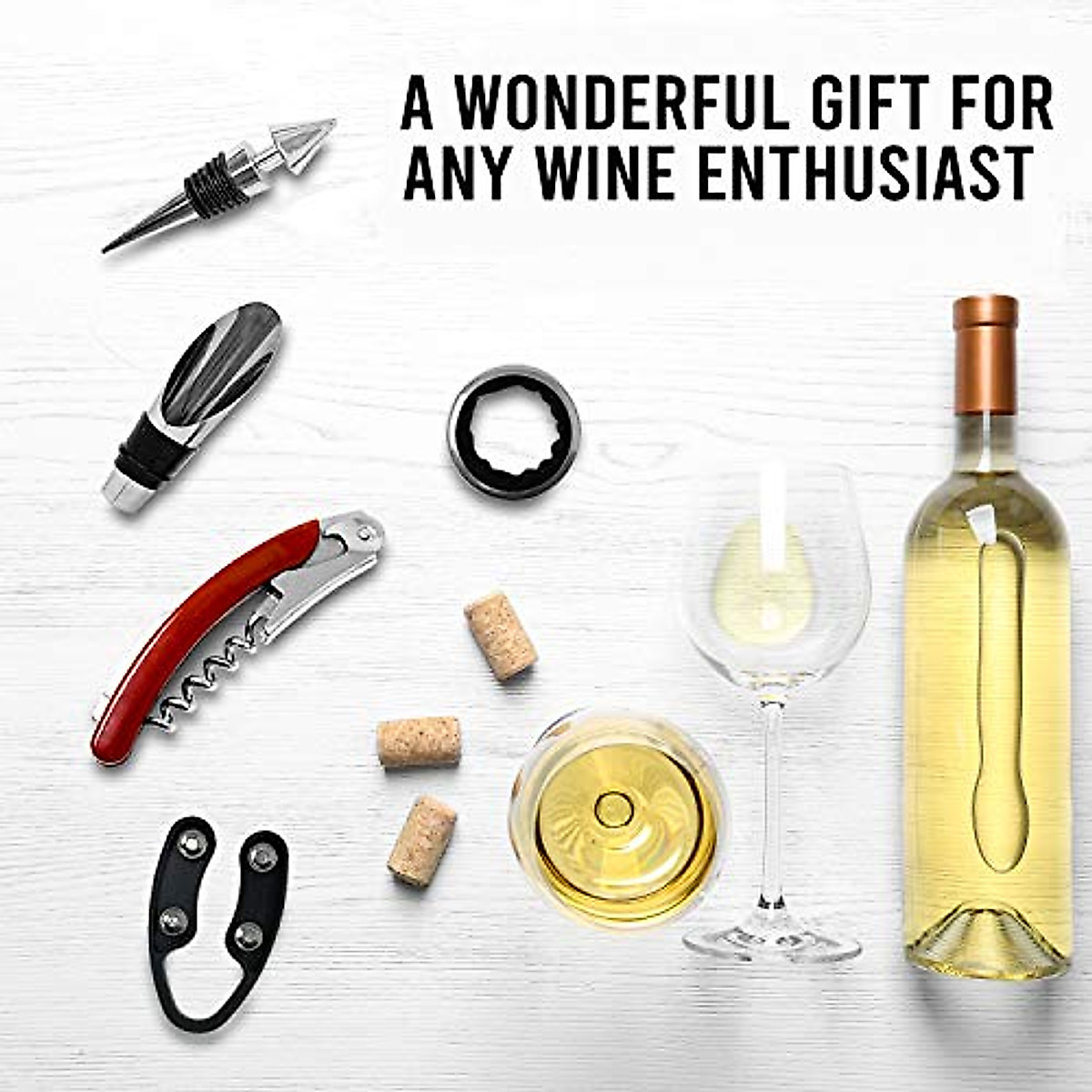 Wine Opener Set by AceProd Wine Corkscrew Opener Gift Set with Foil Cutter Wine Pourer and Stopper Wine Opener Kit Gift Idea for Women and Men