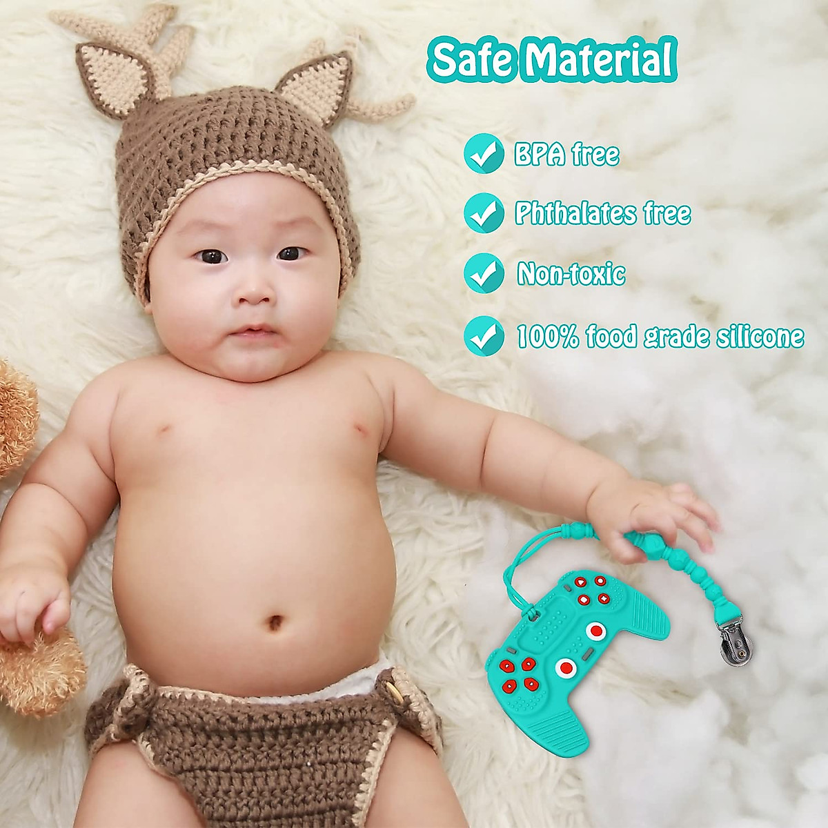 Silicone Baby Teething Toys, 2 Pack Teethers for Babies with Pacifier Clip, Game Remote Control Teether for Baby Boys Girls, Durable Sensory Chew Toys for Kids Toddlers Infants